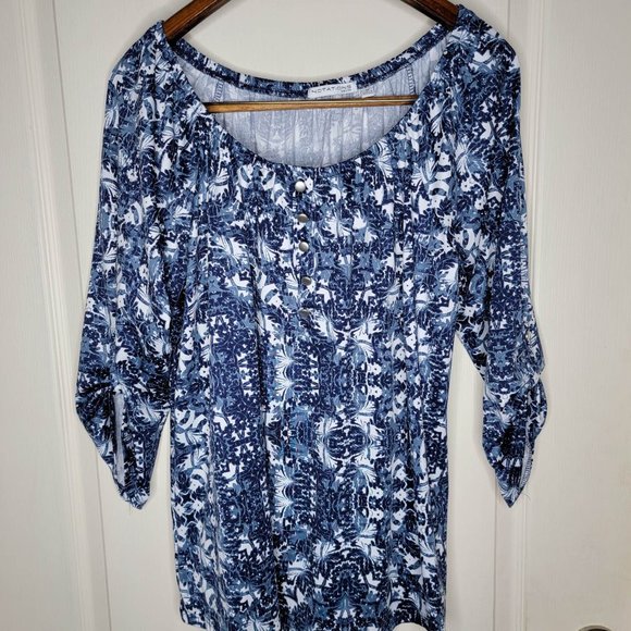 Notations | Tops | Notations Blouse Womens X Plus Size Top Blue White ...